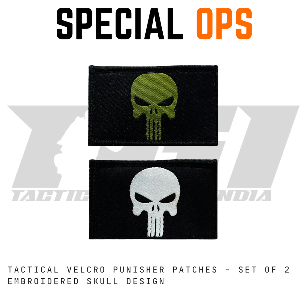 Tactical Velcro Punisher Patches - Set of 2 Embroidered Skull Design
